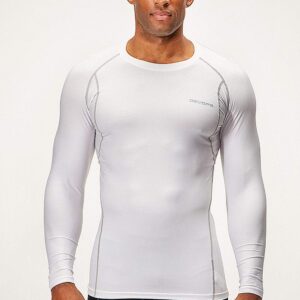 DEVOPS 3 Pack Men's UPF 50+ Long Sleeve Compression Shirts, Water Sports Rash Guard Base Layer, Athletic Workout Shirt (Medium, White/White/White)