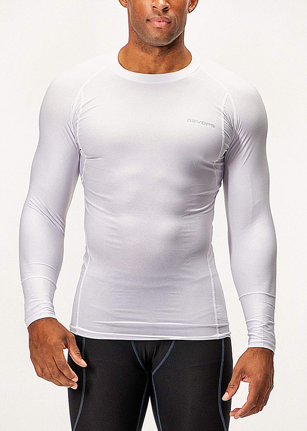 DEVOPS 3 Pack Men's UPF 50+ Long Sleeve Compression Shirts, Water Sports Rash Guard Base Layer, Athletic Workout Shirt (Medium, White/White/White)