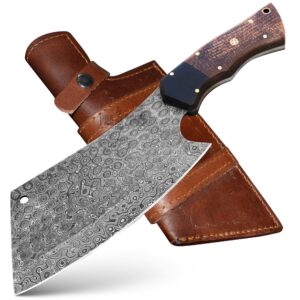 handmade damascus steel 12 inch cleaver chopper edc knife - cleaver with sheath - mppn-8667