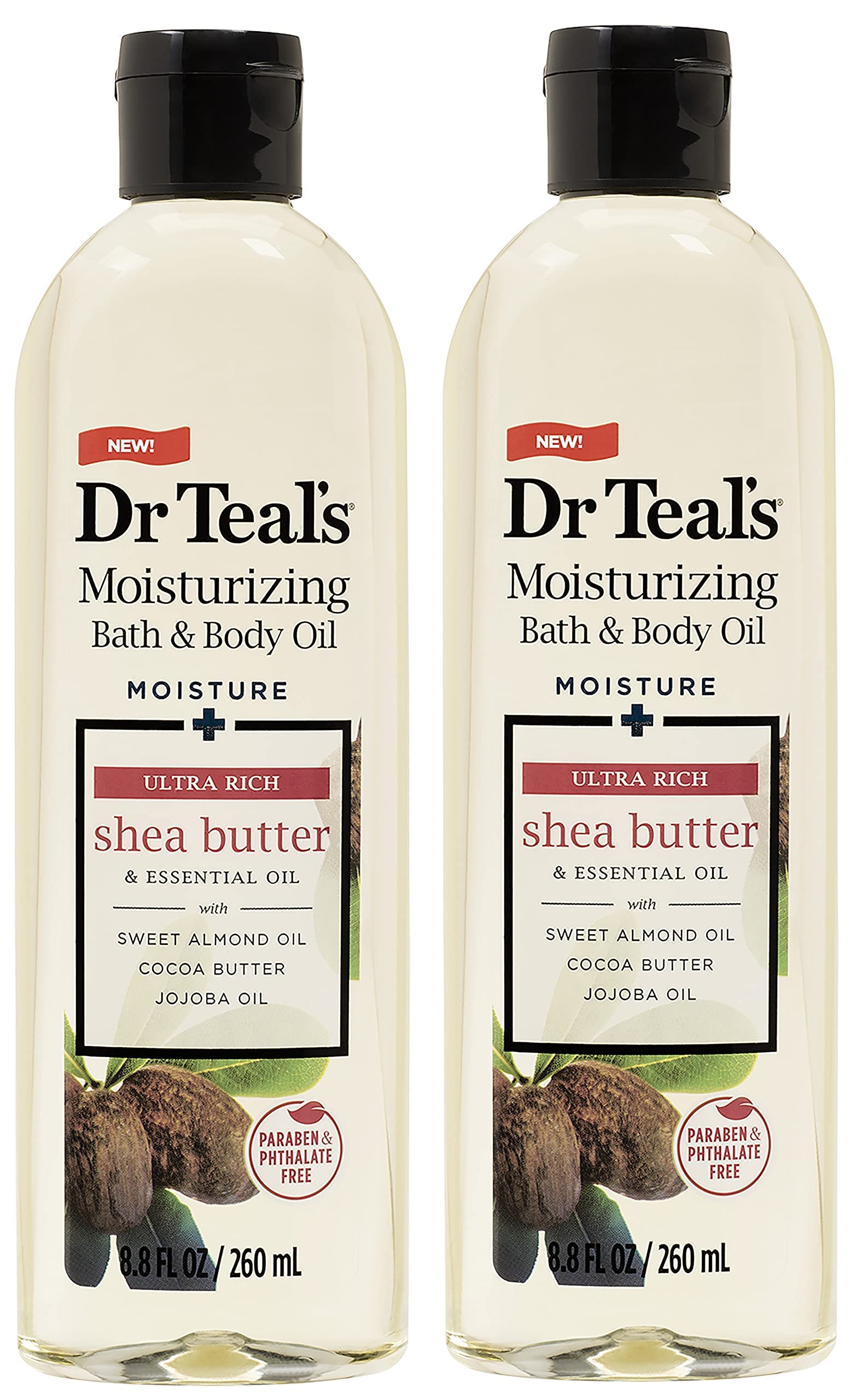 Dr. Teal's Moisturizing Bath & Body Oil 2-Pack (17.6 Fl Oz Total) Moisture + Ultra Rich Shea Butter & Essential Oil. Treat Your Skin, Your Senses, and Your Stress.