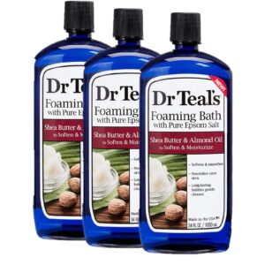 dr. teal's shea butter & almond oil pure epsom salt foaming bath gift set (3 pack, 34 oz ea.) - long lasting bubbles soften & moisturize dry skin - transform any bath into a relaxing at home spa