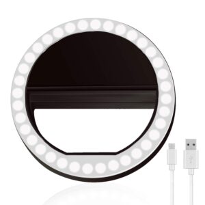 xinbaohong selfie ring light rechargeable portable clip-on selfie fill light with 36 led for smart phone photography, camera video, girl makes up black …