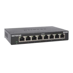 netgear 8-port gigabit ethernet unmanaged switch (gs308) - home network hub, office ethernet splitter, plug-and-play, silent operation, desktop or wall mount