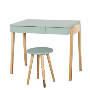 the mezzanine shoppe riley modern two tone home office desk and stool set, 2 piece, mint