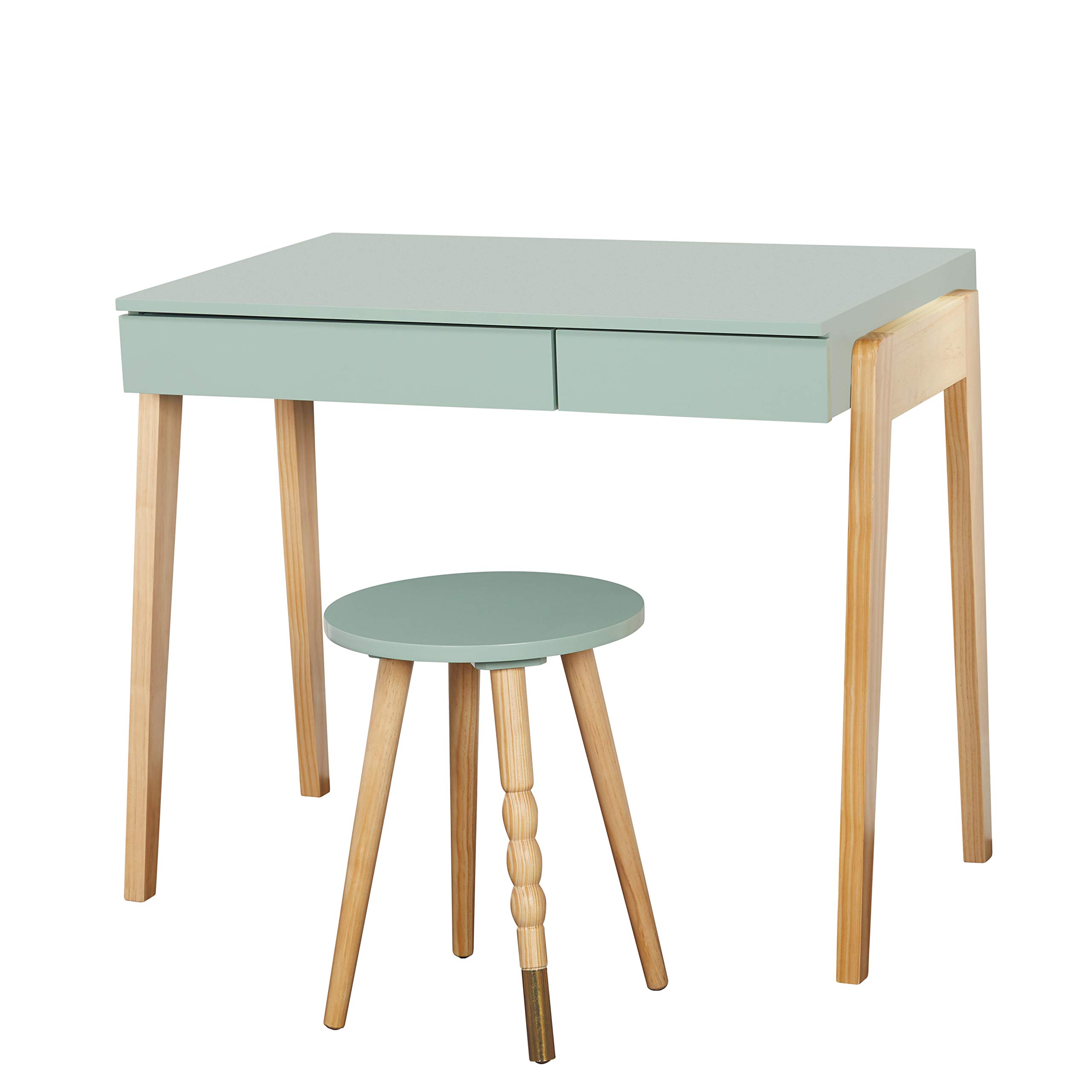 The Mezzanine Shoppe Riley Modern Two Tone Home Office Desk and Stool Set, 2 Piece, Mint