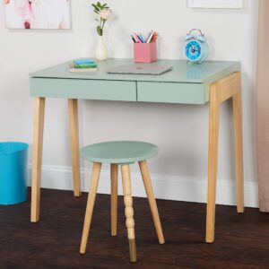 The Mezzanine Shoppe Riley Modern Two Tone Home Office Desk and Stool Set, 2 Piece, Mint