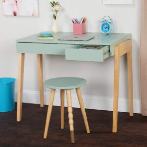 The Mezzanine Shoppe Riley Modern Two Tone Home Office Desk and Stool Set, 2 Piece, Mint