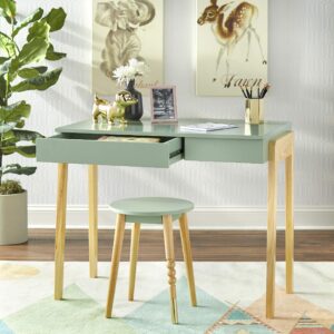 The Mezzanine Shoppe Riley Modern Two Tone Home Office Desk and Stool Set, 2 Piece, Mint