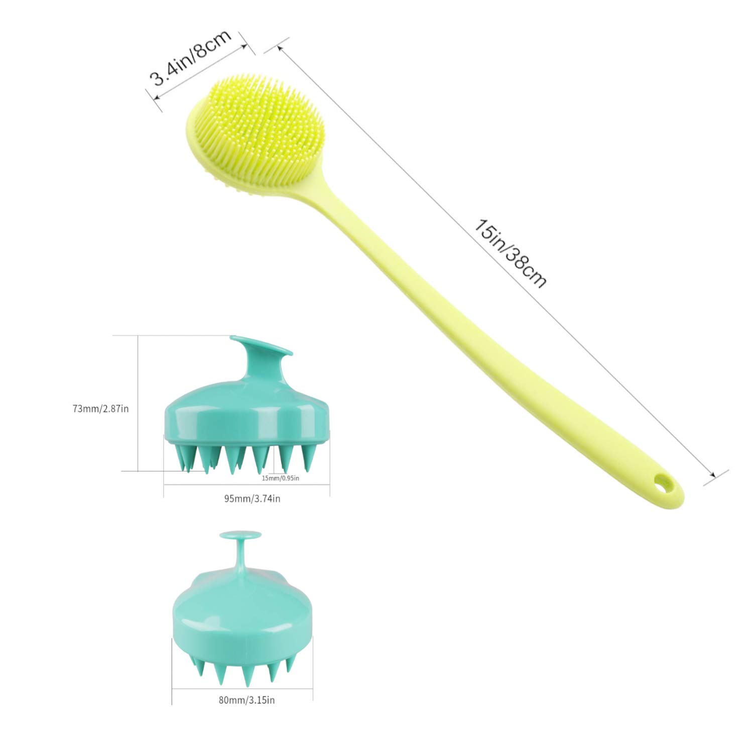 Cinlitek Silicone Body Scrubber & Scalp Massager, Long Handle Back Scrubber for Shower Brush,Exfoliating Body Scrubber, Shower Scrubber for Body Brush, Hair Dandruff Shampoo Brush for Men,Women&Kids