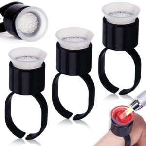 ink ring cups - 50pcs pigment rings microblading pigment glue rings with sponge ink cups caps permanent makeup tattoo eyelash eyebrow extensions medium holder for microblading supplies