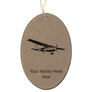 lasergram faux leather christmas ornament, high wing airplane, personalized engraving included (light brown, oval)