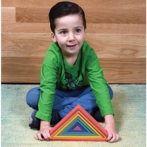 TickiT - 73418 Wooden Rainbow Architect Triangles - Nesting Puzzle - Stacking Blocks for Ages 12M+