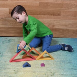 TickiT - 73418 Wooden Rainbow Architect Triangles - Nesting Puzzle - Stacking Blocks for Ages 12M+