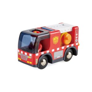 hape fire truck with siren | 2-piece fire truck, fireman toy set