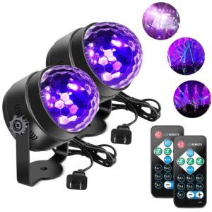 lunsy uv black lights for glow party, 6w disco ball led party lights sound activated with remote control, 7 modes stage light for uv party halloween decorations birthday party dj bar xmas(2 pcs)