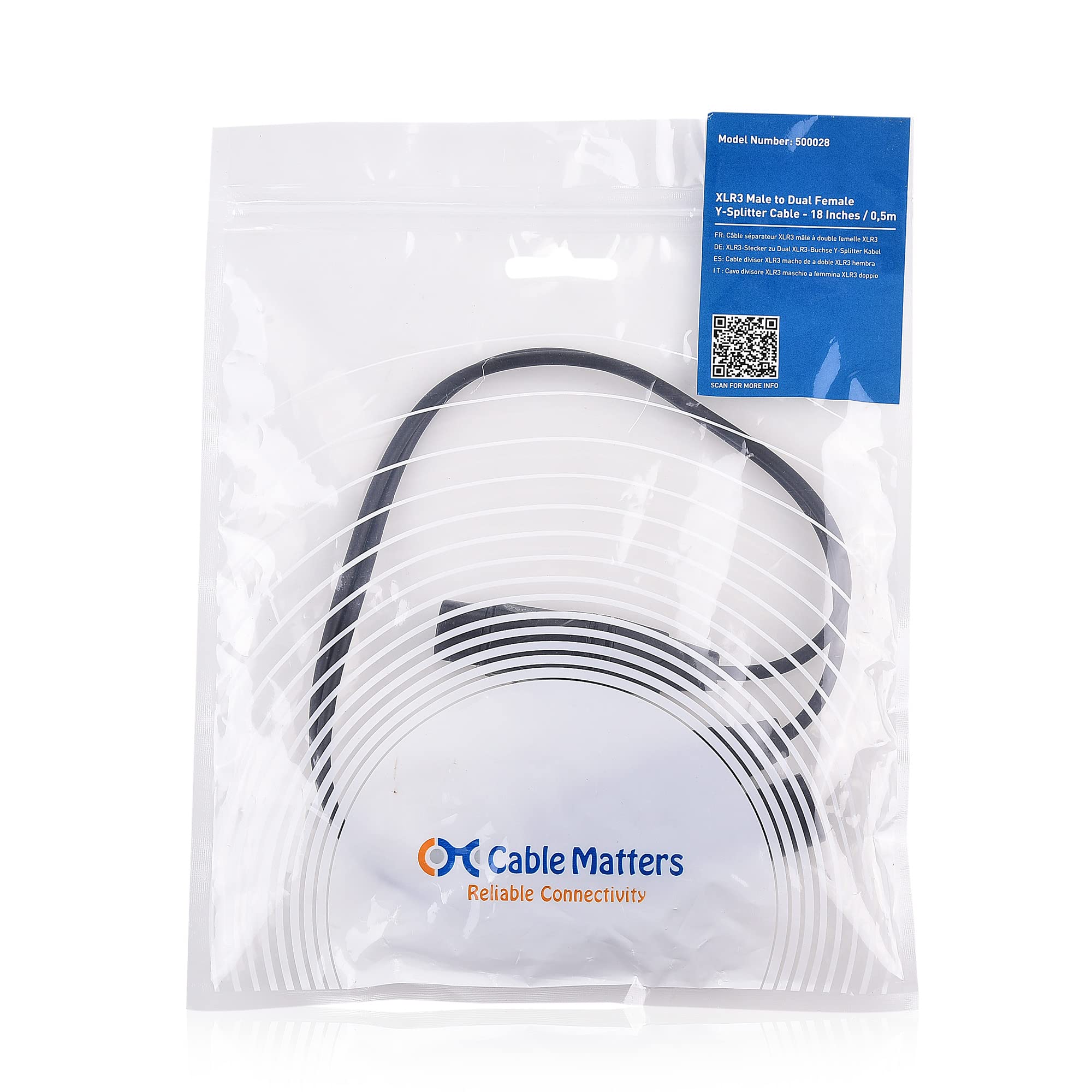 Cable Matters Balanced XLR Splitter Cable - 1.5ft / 0.5m, Male to 2 Female XLR Y Cable (XLR Splitter 1 Male to 2 Female)