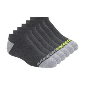 skechers boys skechers boys' 6 pack no show running socks, gray, 5-6.5 us