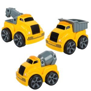 artcreativity 3.5 inch pull back construction vehicle toys for kids - set of 3 - includes mini dump truck, tow truck, and concrete mixer - best gift, party favors for boys & girls - yellow and grey