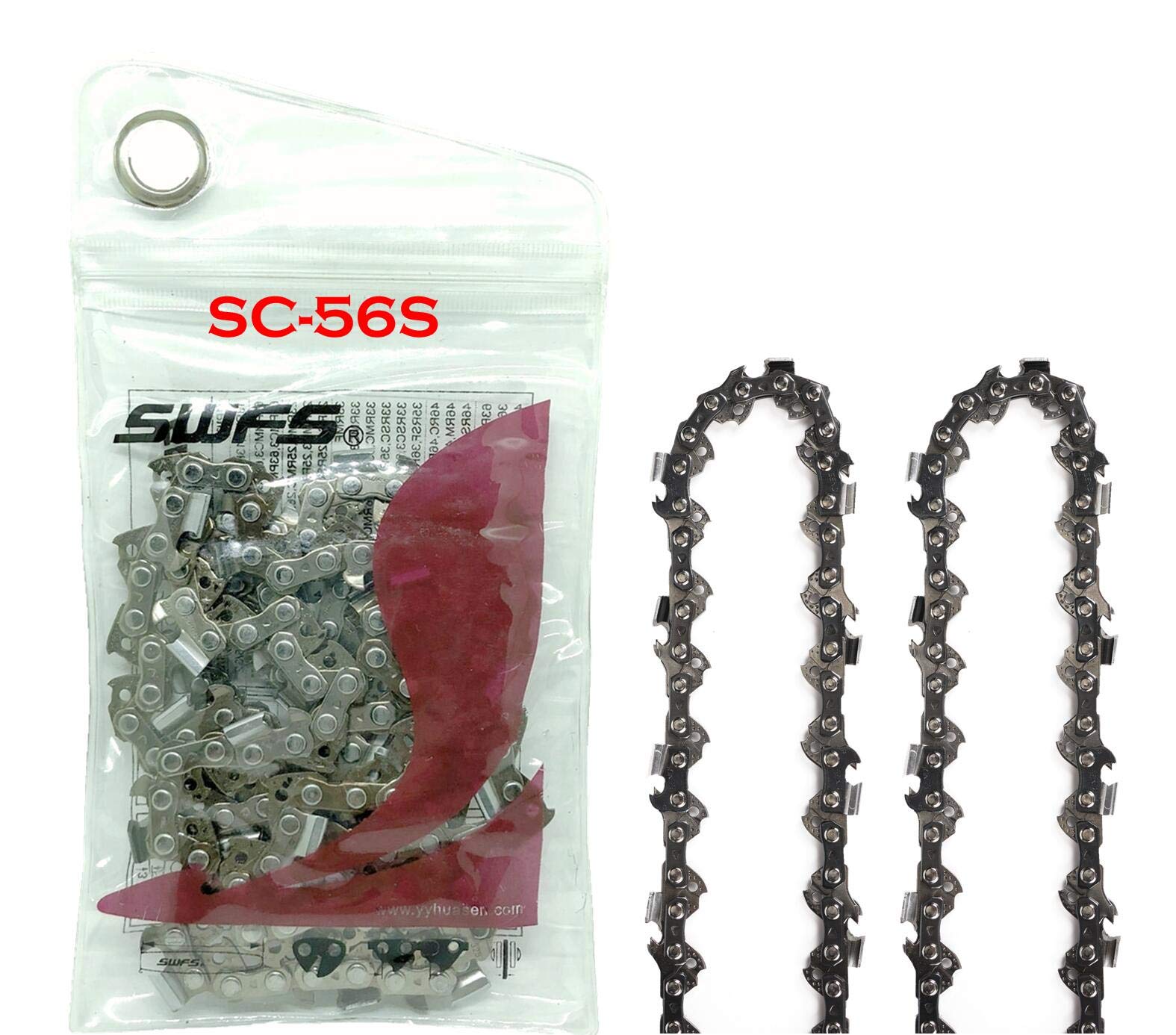 2PCS/PACK Reliable Replacement SC-S56 16-Inch Semi Chisel Saw Chain, Pitch: 3/8", gauge: .050", drive link count: 56, Compatible for Echo, Homelite, Poulan, Remington, Greenworks and more