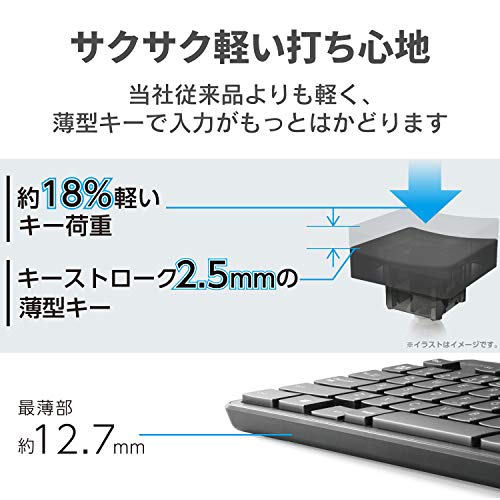 ELECOM Wireless Thin Keyboard/Standard Japanese Layout/Conformity with JIS Standard/Wireless Mouse/Durable/Black/TK-FDM109MBK