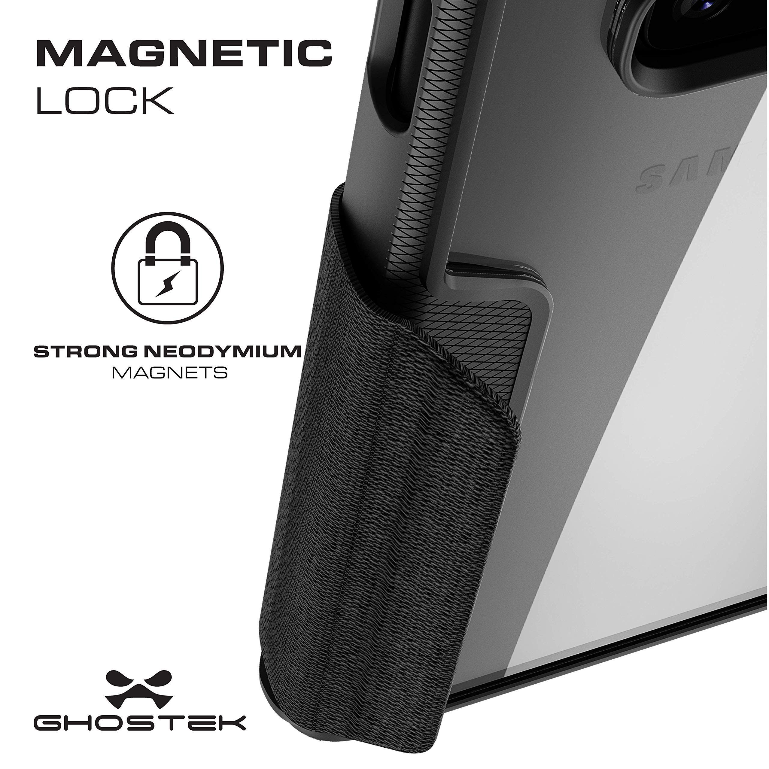 Ghostek Exec Flip Folio Wallet Galaxy S10e Case with Leather Credit Card Holder and Clear Back for Wireless Charging Compatibility Phone Cover for 2019 Galaxy S10e (5.8 Inch) (Black)