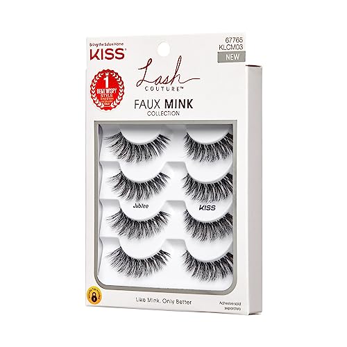 KISS Lash Couture, False Eyelashes, Jubilee', 10 mm, Includes 4 Pairs Of Lashes, Contact Lens Friendly, Easy to Apply, Reusable Strip Lashes, Glue On