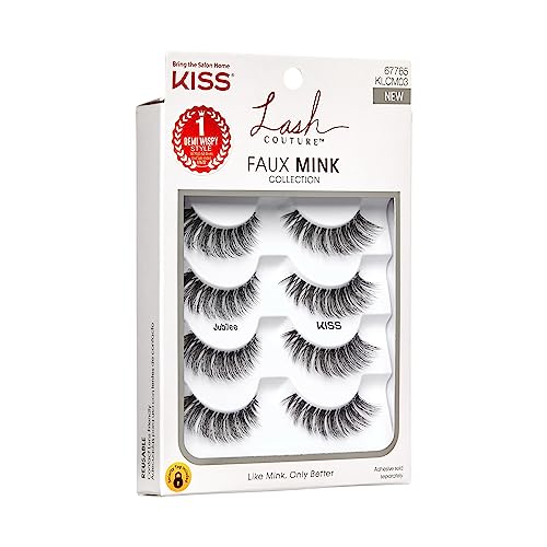 KISS Lash Couture, False Eyelashes, Jubilee', 10 mm, Includes 4 Pairs Of Lashes, Contact Lens Friendly, Easy to Apply, Reusable Strip Lashes, Glue On