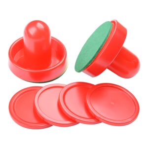 muzoct great goal handles pushers replacement accessories for game tables - 2 red air hockey pushers and 4 red pucks for children 2.36"x1.96" mini size