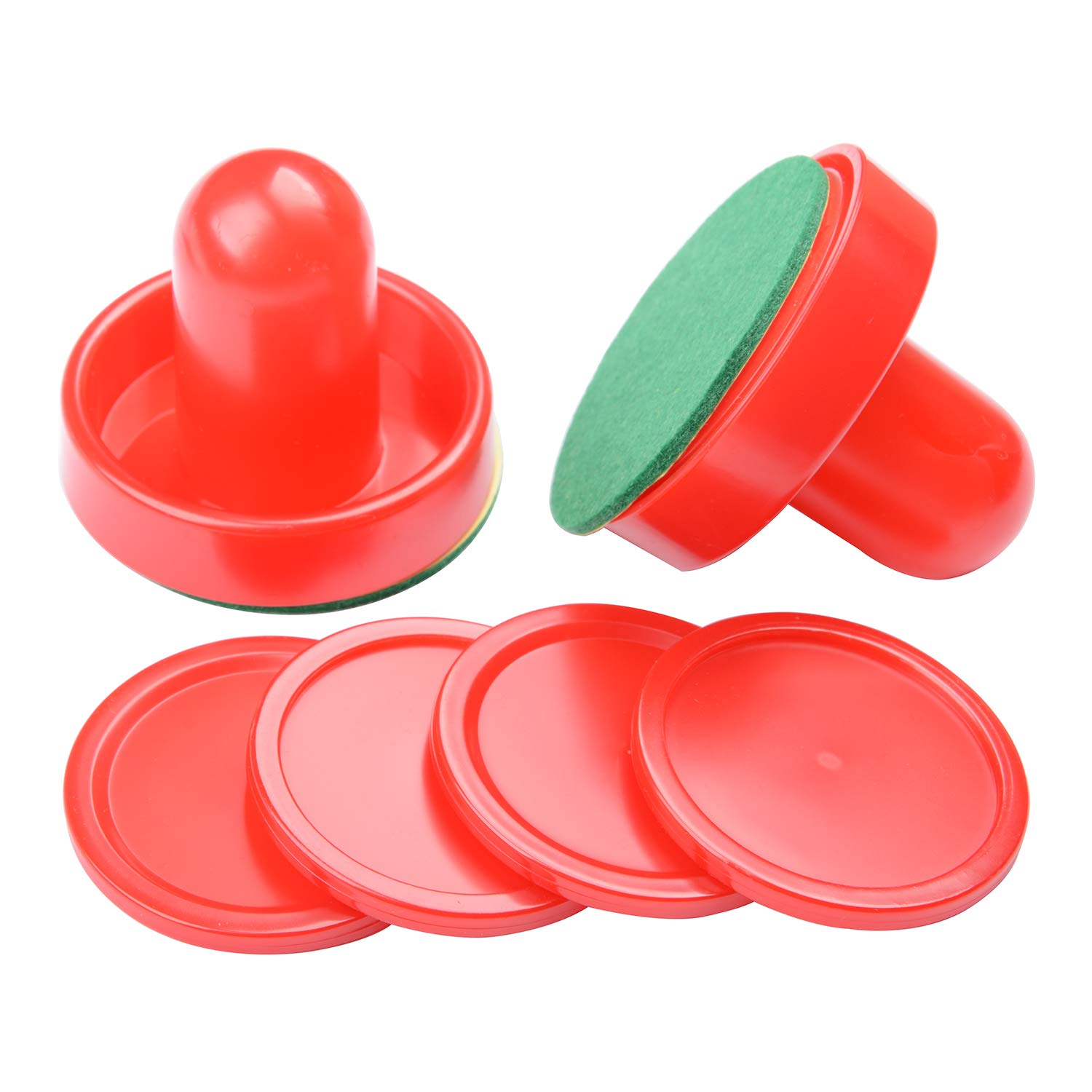 MUZOCT Great Goal Handles Pushers Replacement Accessories for Game Tables - 2 Red Air Hockey Pushers and 4 Red Pucks for Children 2.36"x1.96" Mini size