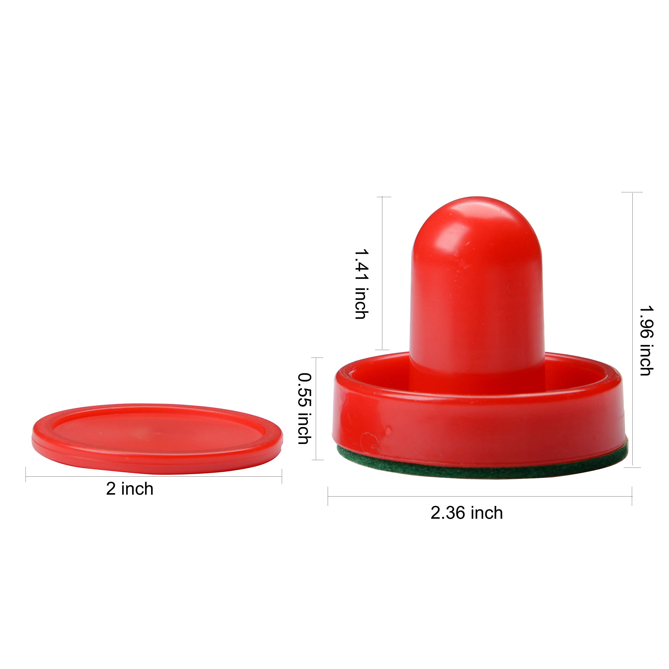 MUZOCT Great Goal Handles Pushers Replacement Accessories for Game Tables - 2 Red Air Hockey Pushers and 4 Red Pucks for Children 2.36"x1.96" Mini size