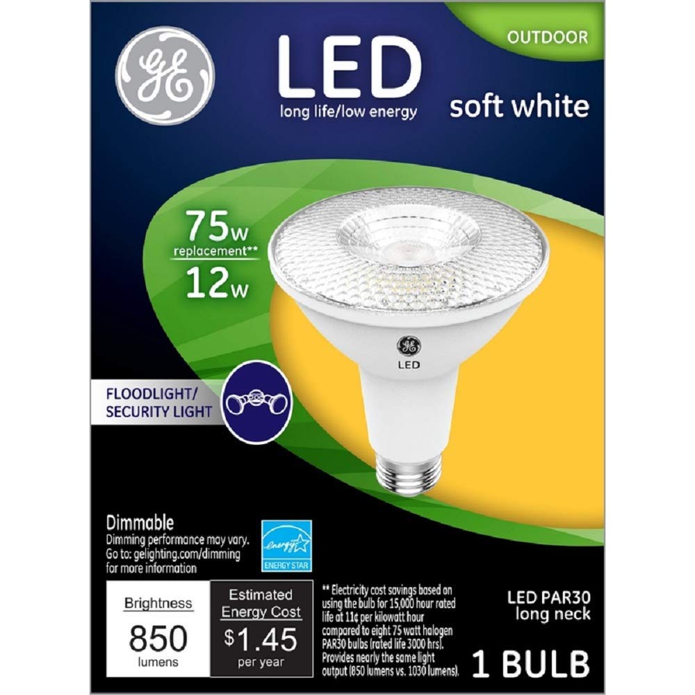 GE Lighting 38446 LED Flood/Security Bulb, Par30, Soft White, Long Neck, 1000 Lumens, 12-Watt - Quantity 1