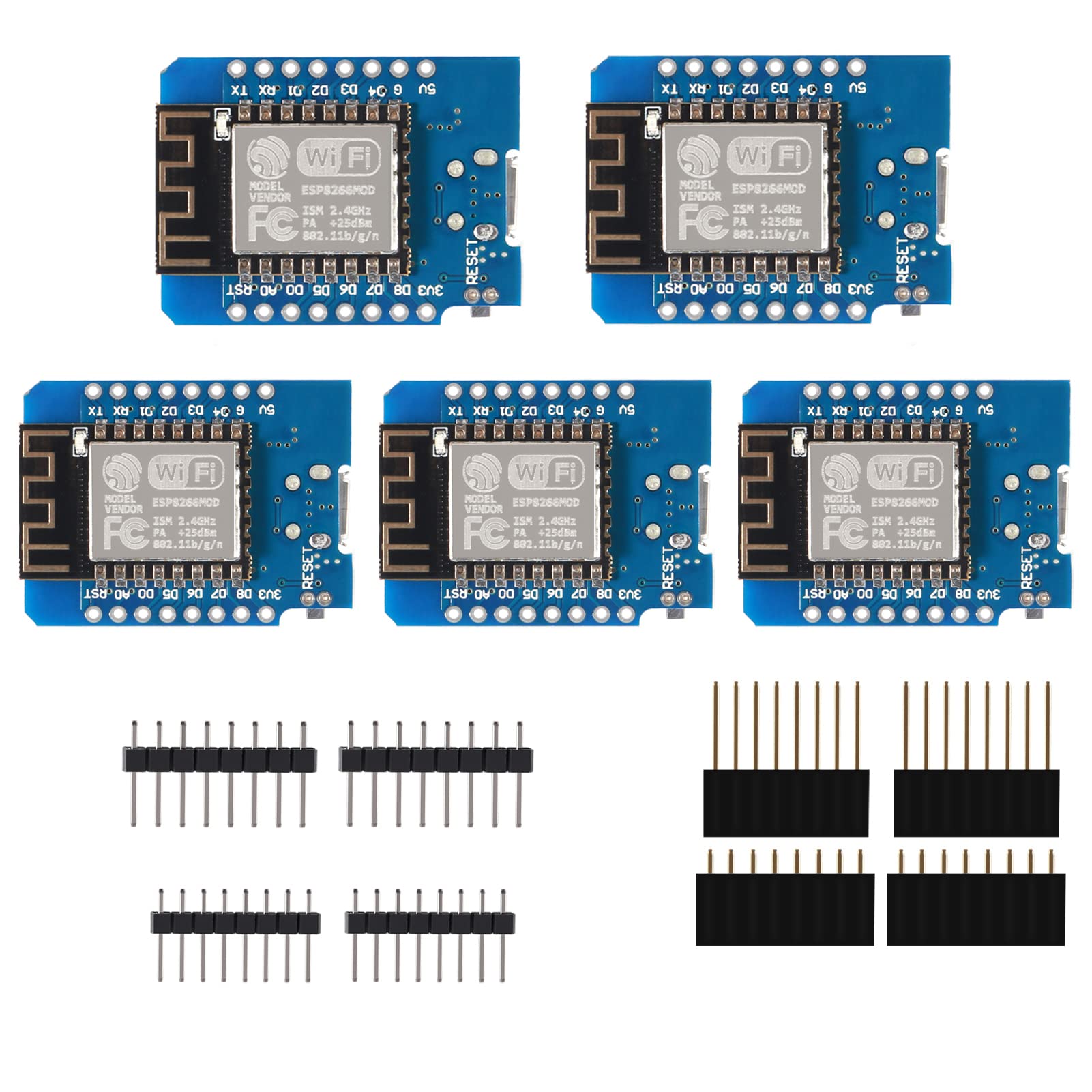 5Pcs ESP8266 ESP-12 ESP-12F NodeMcu D1 Module WeMos Lua 4M Bytes WLAN WiFi Internet Development Board Base on ESP8266 ESP-12F Micro USB Connection or Type C Connection Random Send