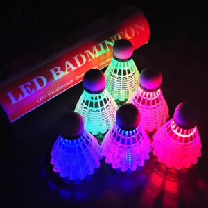 senston led badminton shuttlecocks nylon, dark night glow badminton ball lighting for outdoor indoor sports activities 6 pack