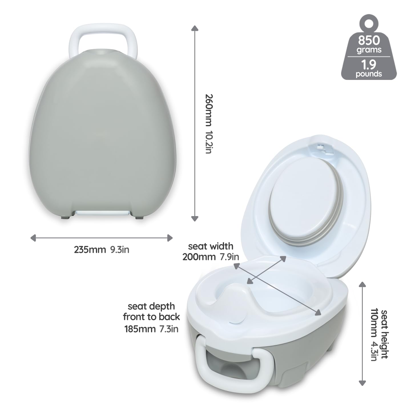 My Carry Potty - Grey Pastel Travel Potty, Award-Winning Portable Toddler Toilet Seat for Kids to Take Everywhere