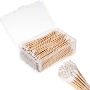 norme 6 inch 500 pcs long cotton swabs with wooden handles cleaning swabs cotton buds for oil makeup eye ears eyeshadow brush and remover tool in storage case(round tip)