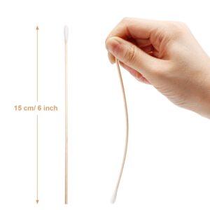 Norme 6 Inch 500 Pcs Long Cotton Swabs with Wooden Handles Cleaning Swabs Cotton Buds for Oil Makeup Eye Ears Eyeshadow Brush and Remover Tool in Storage Case(Round Tip)