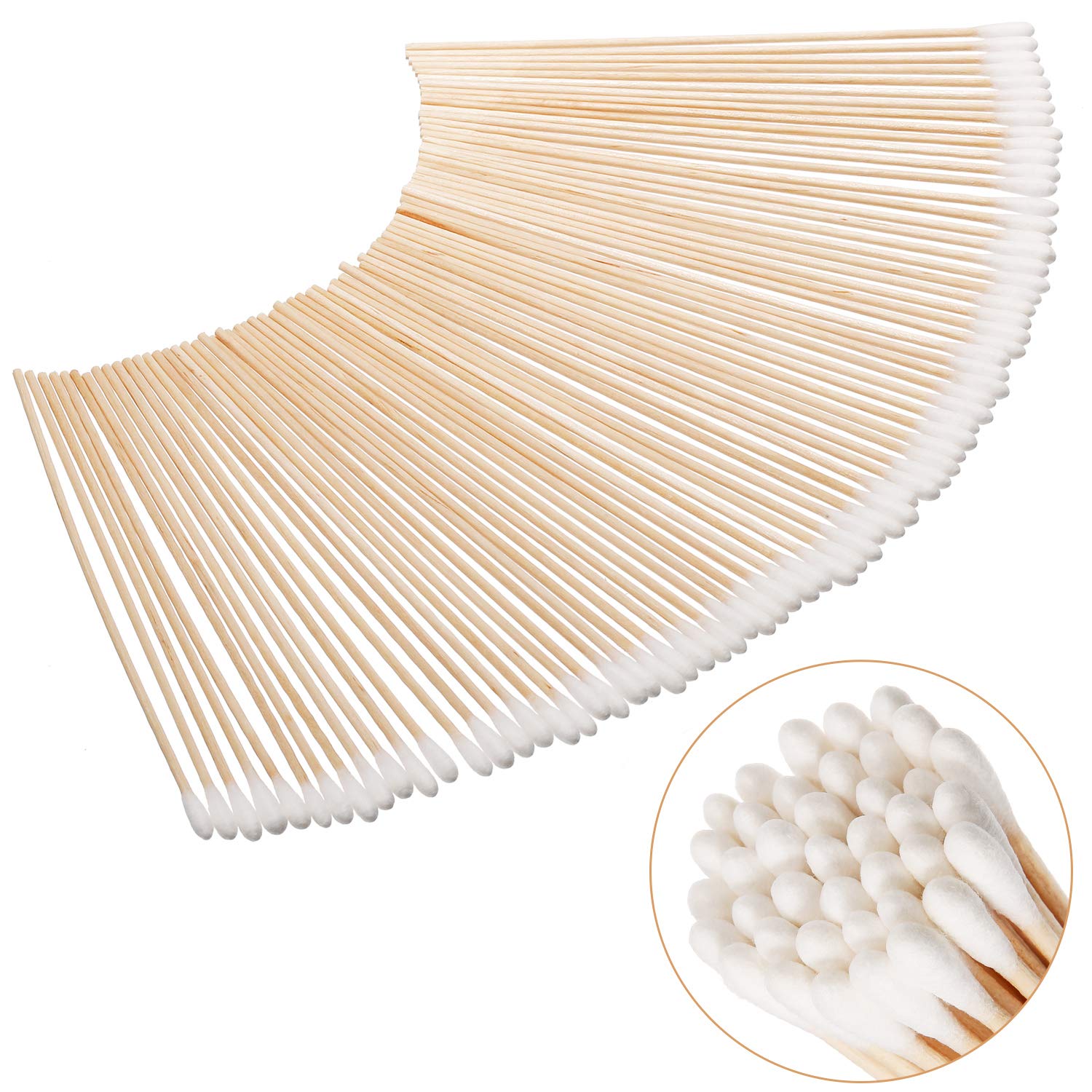 Norme 6 Inch 500 Pcs Long Cotton Swabs with Wooden Handles Cleaning Swabs Cotton Buds for Oil Makeup Eye Ears Eyeshadow Brush and Remover Tool in Storage Case(Round Tip)