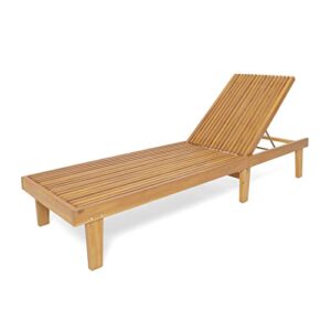 christopher knight home addisyn outdoor wooden chaise lounge, teak finish