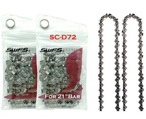 reliable (2-pack) replacement d72 full chisel saw chain for 20 inch bar (actual 21"), fits husqvarna, poulan, craftsman, makita, stihl and others