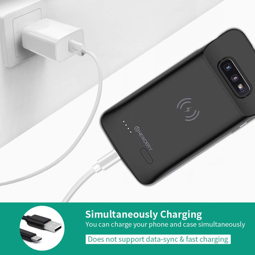 NEWDERY Upgraded Samsung Galaxy S10E Battery Case Qi Wireless Charging Compatible, 4700mAh Slim Rechargeable Portable Extended Charger Case Compatible for Samsung Galaxy S10E (5.8 Inches Black)