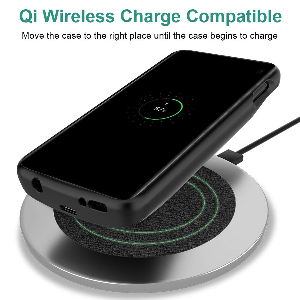 NEWDERY Upgraded Samsung Galaxy S10E Battery Case Qi Wireless Charging Compatible, 4700mAh Slim Rechargeable Portable Extended Charger Case Compatible for Samsung Galaxy S10E (5.8 Inches Black)