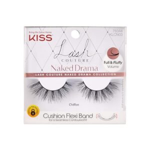 kiss lash couture naked drama false eyelashes, chiffon', cushion flexi band, contact lens friendly, easy to apply, reusable strip lashes, includes 1 pair of fake lashes