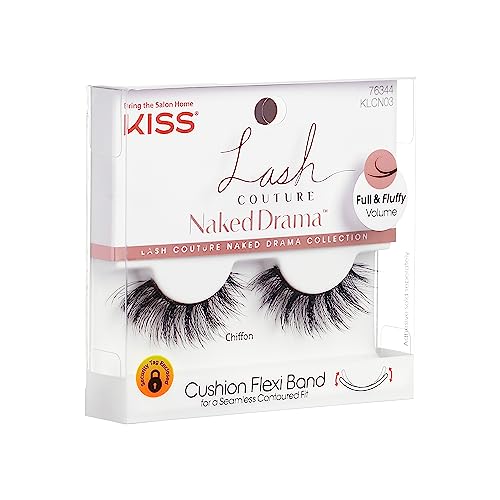 KISS Lash Couture Naked Drama False Eyelashes, Chiffon', Cushion Flexi Band, Contact Lens Friendly, Easy to Apply, Reusable Strip Lashes, Includes 1 Pair of Fake Lashes