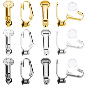 18 pieces clip-on earrings converter components with post for non-pierced ears 3 colors and comfort earring pads