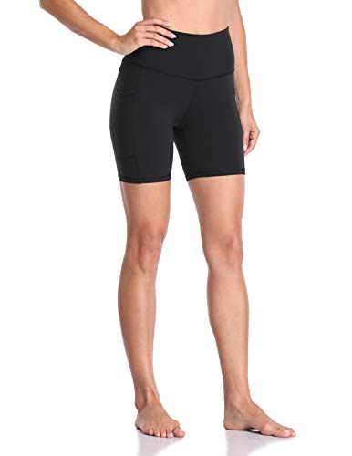 Colorfulkoala Women's High Waisted Biker Shorts with Pockets 6" Inseam Workout & Yoga Tights (M, Black)