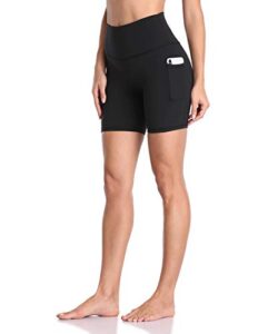 colorfulkoala women's high waisted biker shorts with pockets 6" inseam workout & yoga tights (m, black)