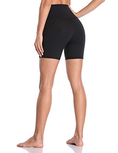 Colorfulkoala Women's High Waisted Biker Shorts with Pockets 6" Inseam Workout & Yoga Tights (M, Black)