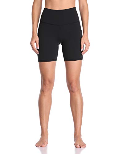 Colorfulkoala Women's High Waisted Biker Shorts with Pockets 6" Inseam Workout & Yoga Tights (M, Black)