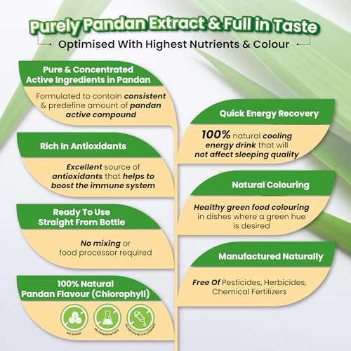 3 X Natural Color Chlorophyll of Pandan Leaf Extract Concentrate for Bakery & Beverage (1000g) Standardized Plant Extract of The East, Natural Asian Gourmet Baking Ingredient