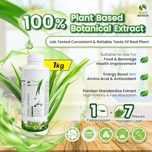 3 X Natural Color Chlorophyll of Pandan Leaf Extract Concentrate for Bakery & Beverage (1000g) Standardized Plant Extract of The East, Natural Asian Gourmet Baking Ingredient